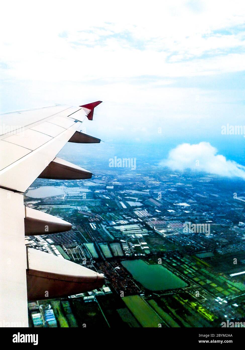 looking through window aircraft in wing aerial view of landscape and ...