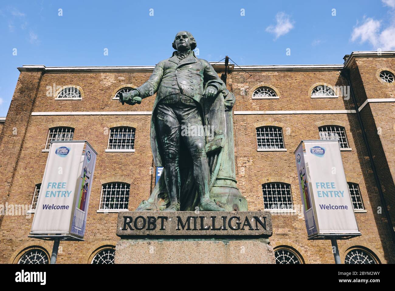 London, UK. - March 25, 2019: Bronze statue of Robert Milligan outside ...