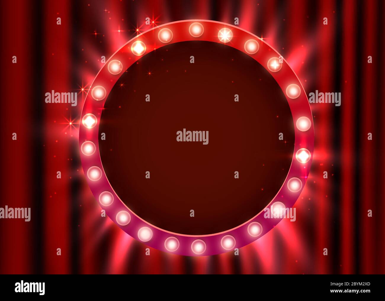 Retro light sign. Vintage style banner on curtain background. Show time ...