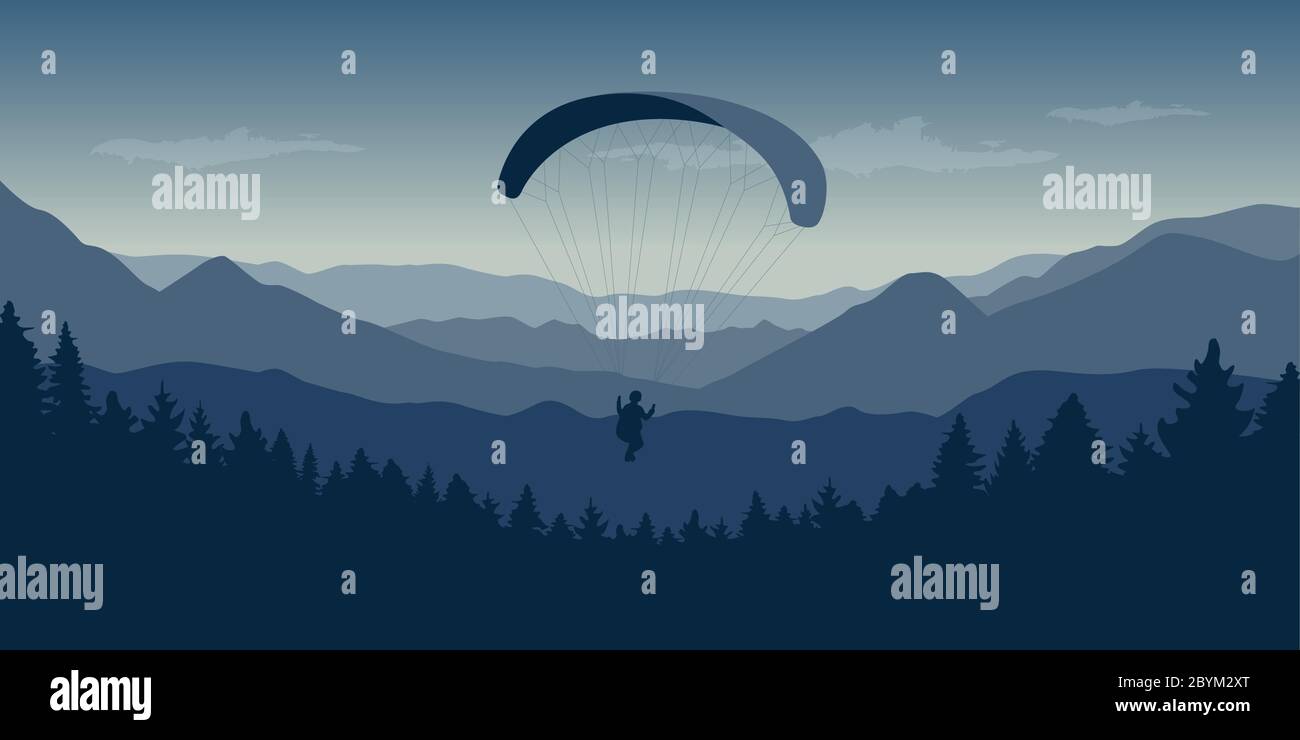 paragliding in blue mountains nature landscape vector illustration ...