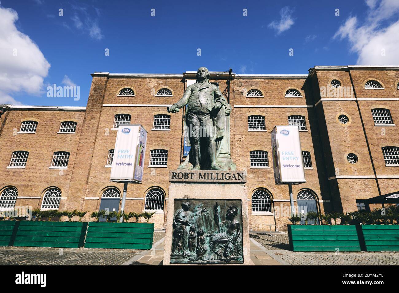 London, UK. - March 25, 2019: Bronze statue of Robert Milligan outside ...