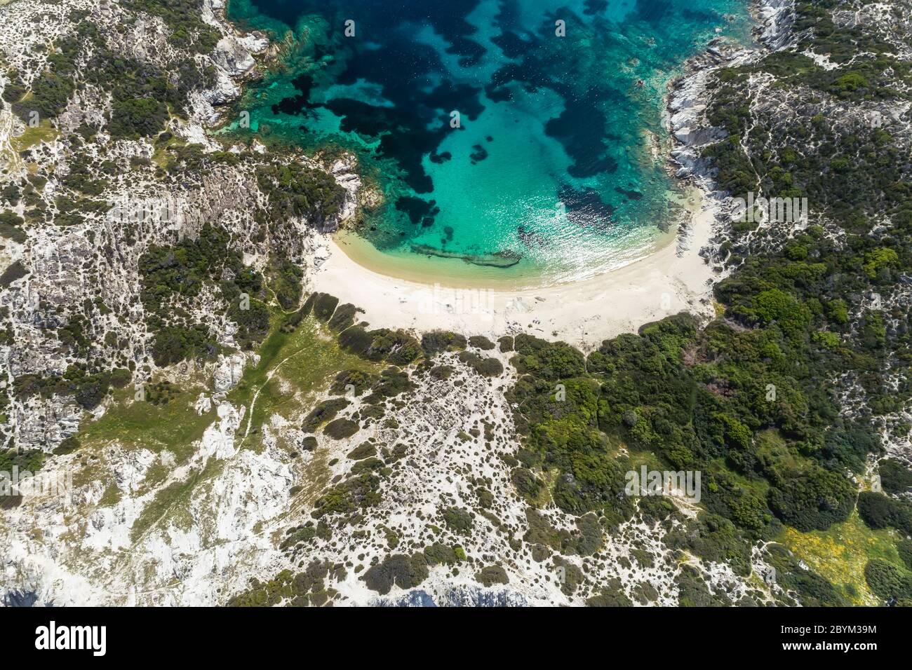 Aerial view of Kalamitsi beach on the Sithonia peninsula, in the ...
