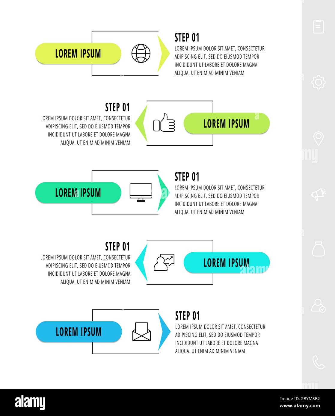 Vector infographics design template with arrows. Five steps. Modern line concept can be used for ...