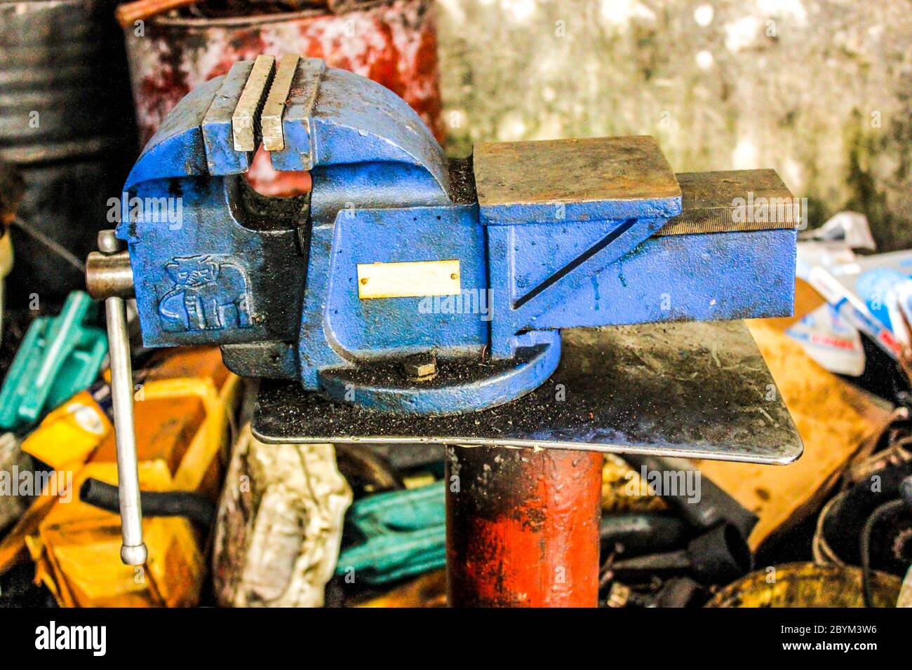 equipment tools repair machine parts in garage Stock Photo - Alamy