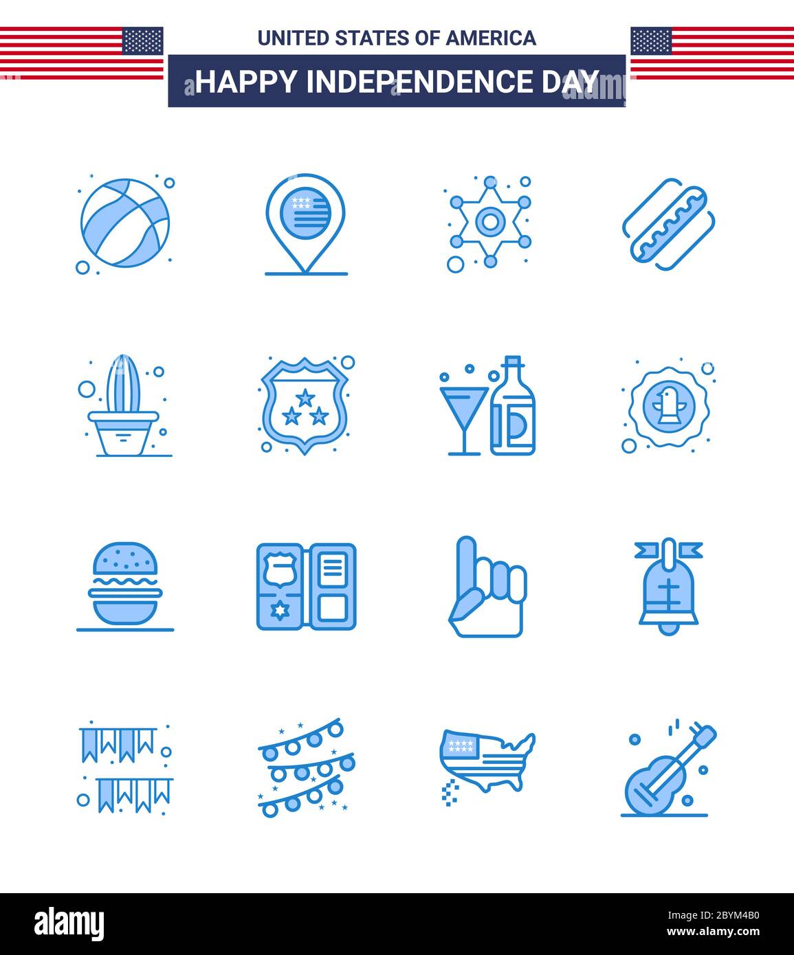 Big Pack of 16 USA Happy Independence Day USA Vector Blues and Editable ...