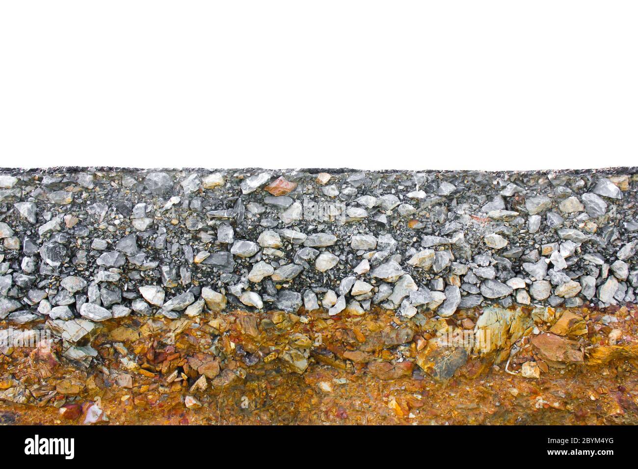 damage the asphalt road cut of soil layer with different visible ...