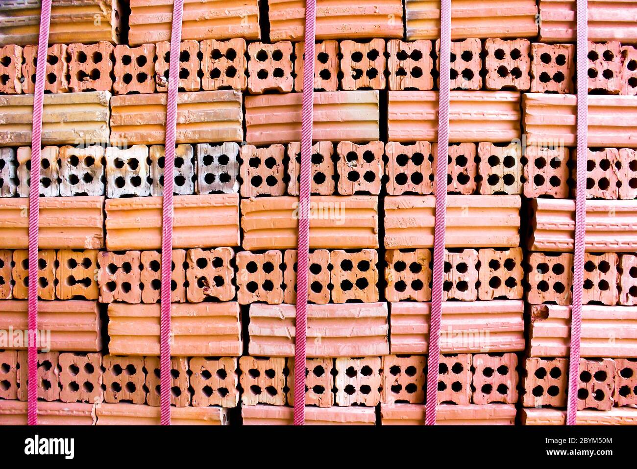 brick kiln. collection set of red bricks stack in oven factory before ...