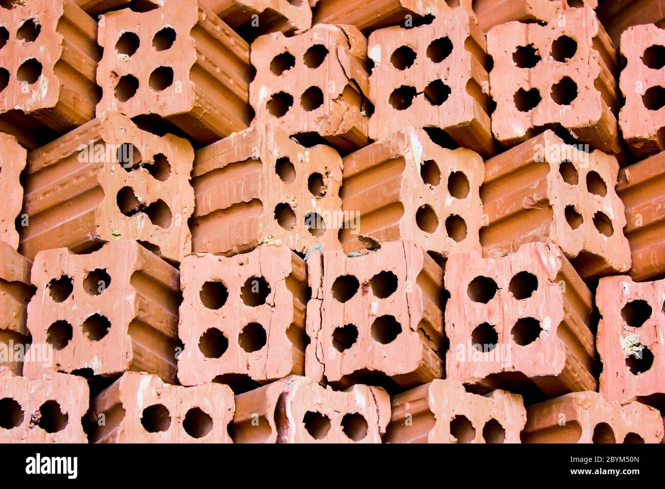 brick kiln. collection set of red bricks stack in oven factory before ...