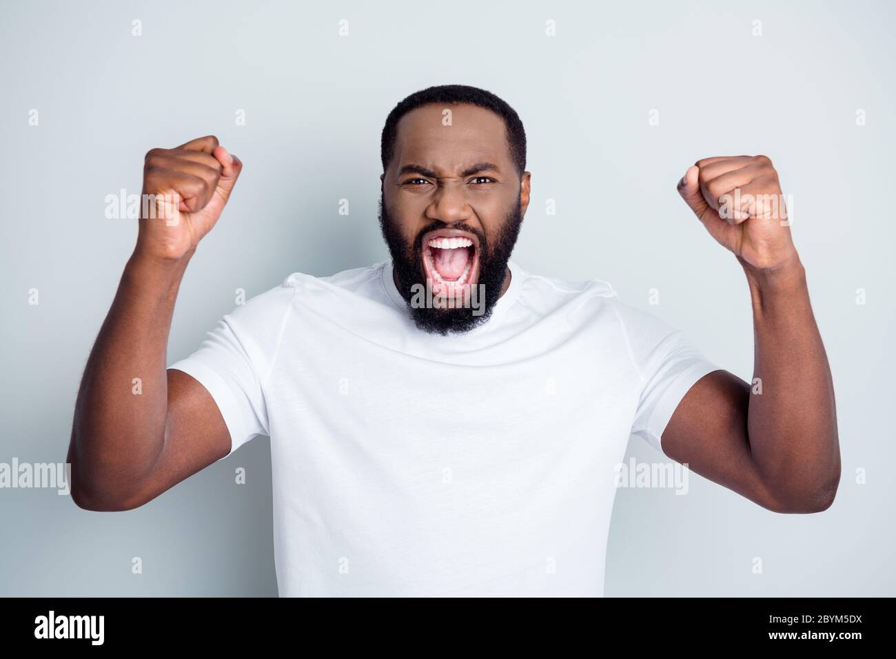 Stop killing black people concept. Photo of mad outraged dark skin ...