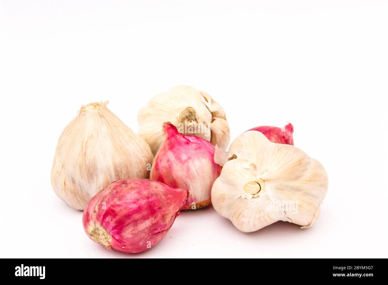 garnish, spices, sauces recipes with onion and garlic isolated on white ...