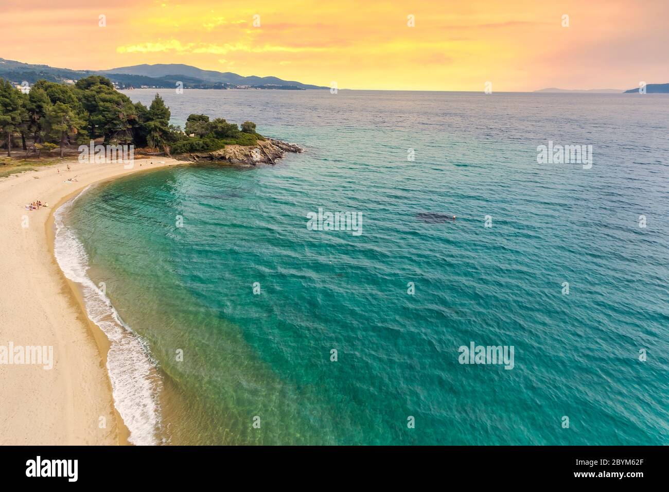 Aerial view of Lagomandra beach on the Sithonia peninsula, in the ...