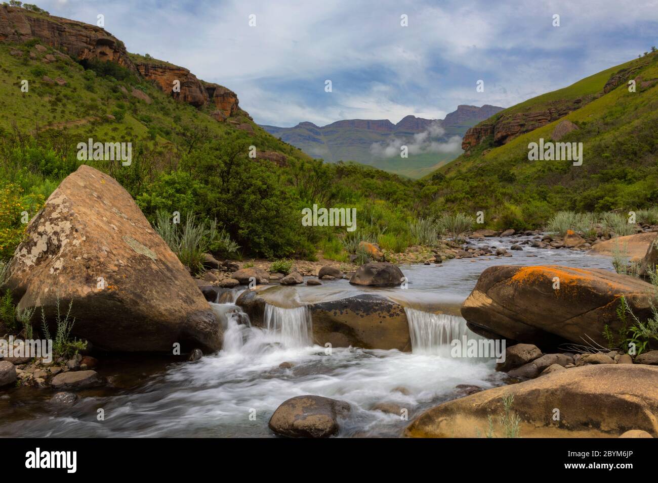 Little waterfall in mountain stream Stock Photo - Alamy