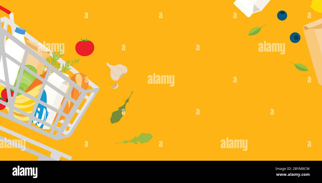 Grocery delivery at home: banner template design full shopping cart ...