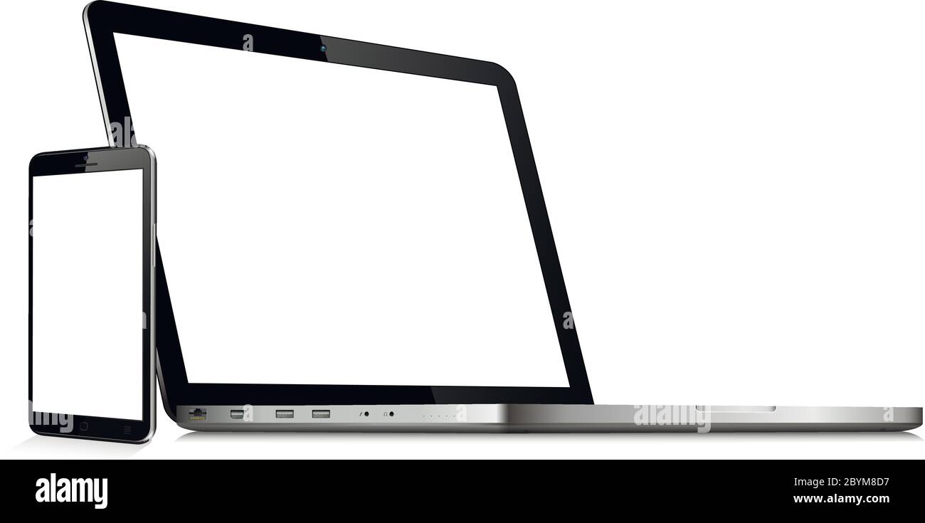 Laptop and phone mock up. Vector illustration for responsive web design ...