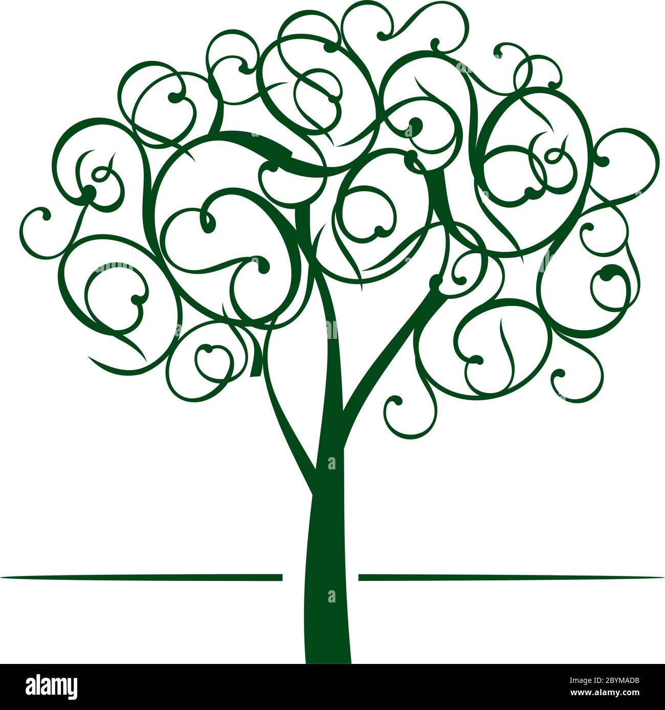 Green Spring and decoration Tree. Vector outline Illustration. Plant in ...