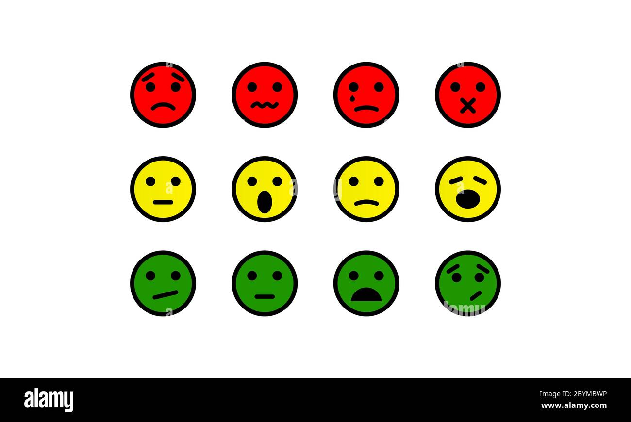 Emotion feedback scale. Smile, emoji or faces with emotions of joy ...