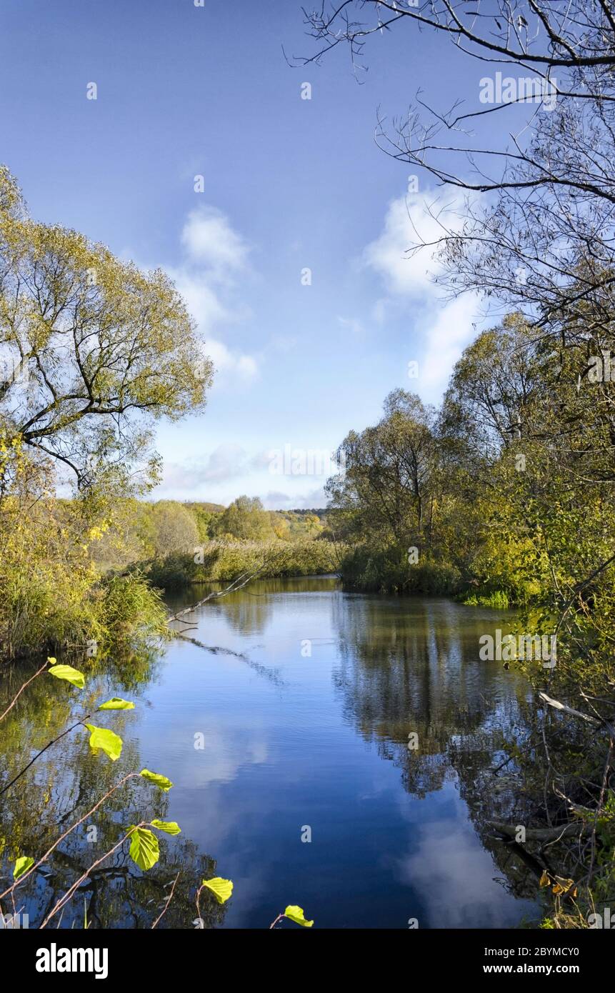 View of the river from the sky and the reflection Stock Photo - Alamy