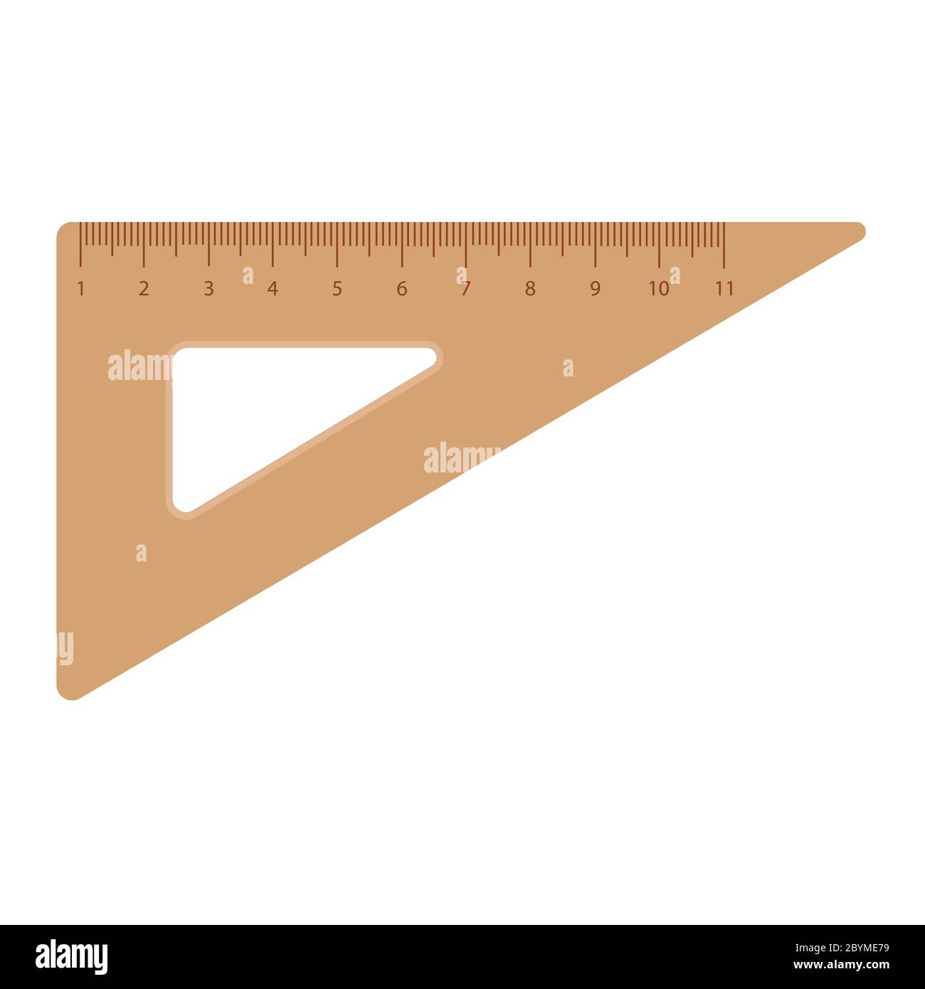 Retro wooden triangular ruler isolated on a white background. Measuring ...
