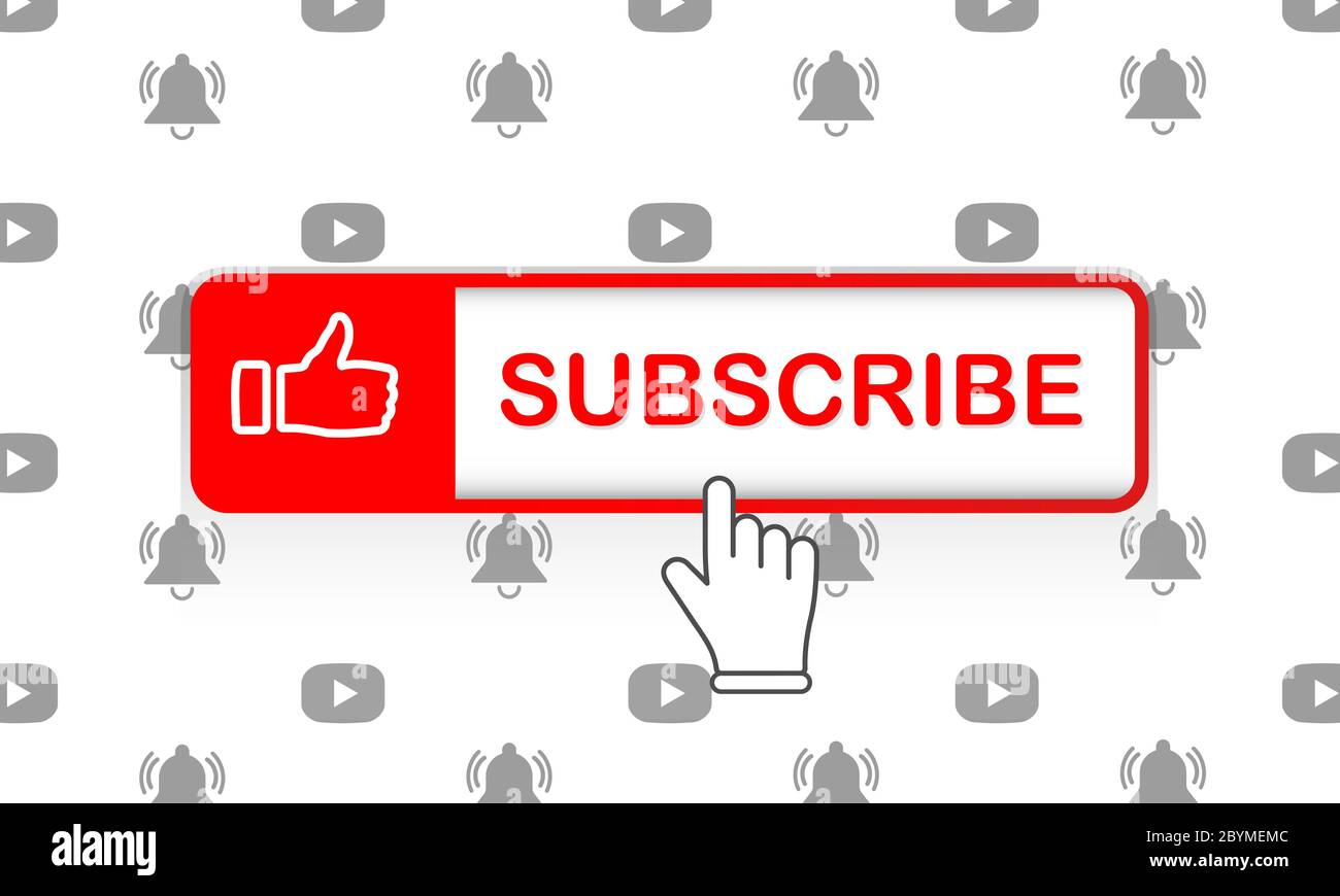 Red subscribe button with mouse pointer and notification bell and media ...