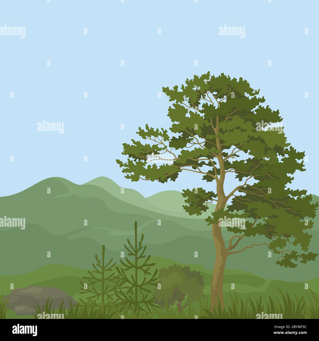 Seamless, mountain landscape with trees Stock Photo - Alamy