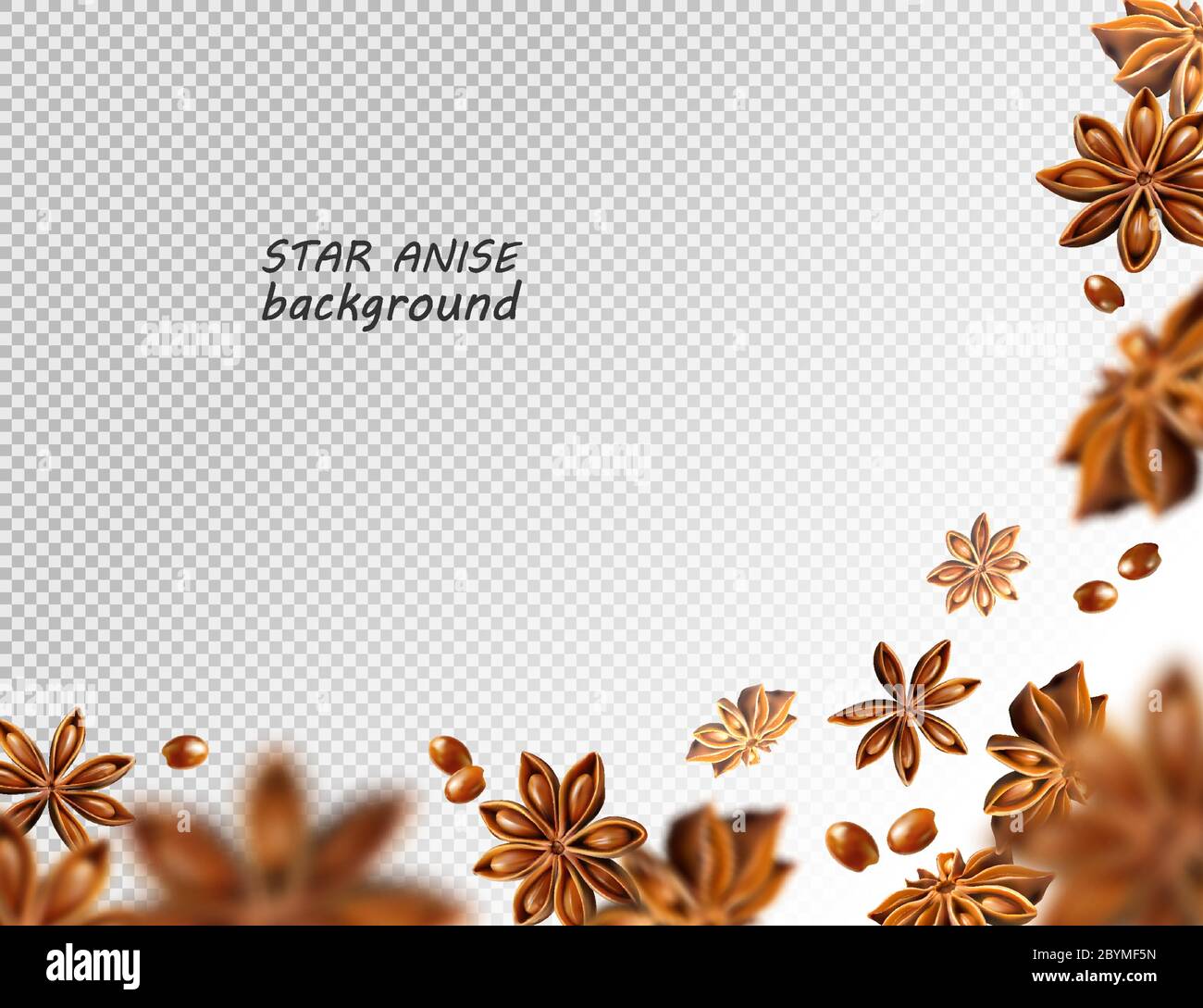 Star anise background. Flying star aniseed on a transparent backdrop ...