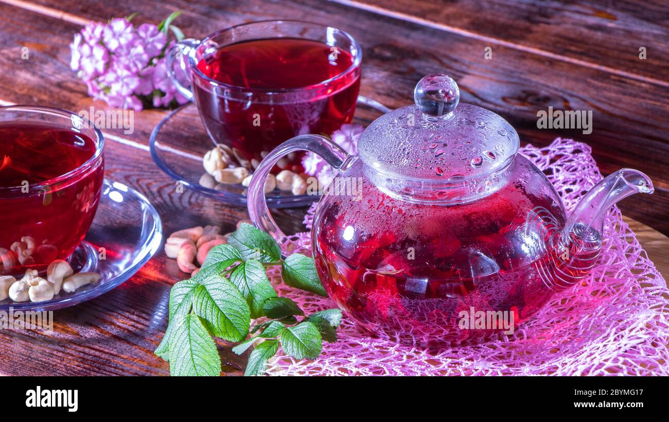 Hot luxury tea with a pleasant smell in a cozy home.Relaxing drink ...