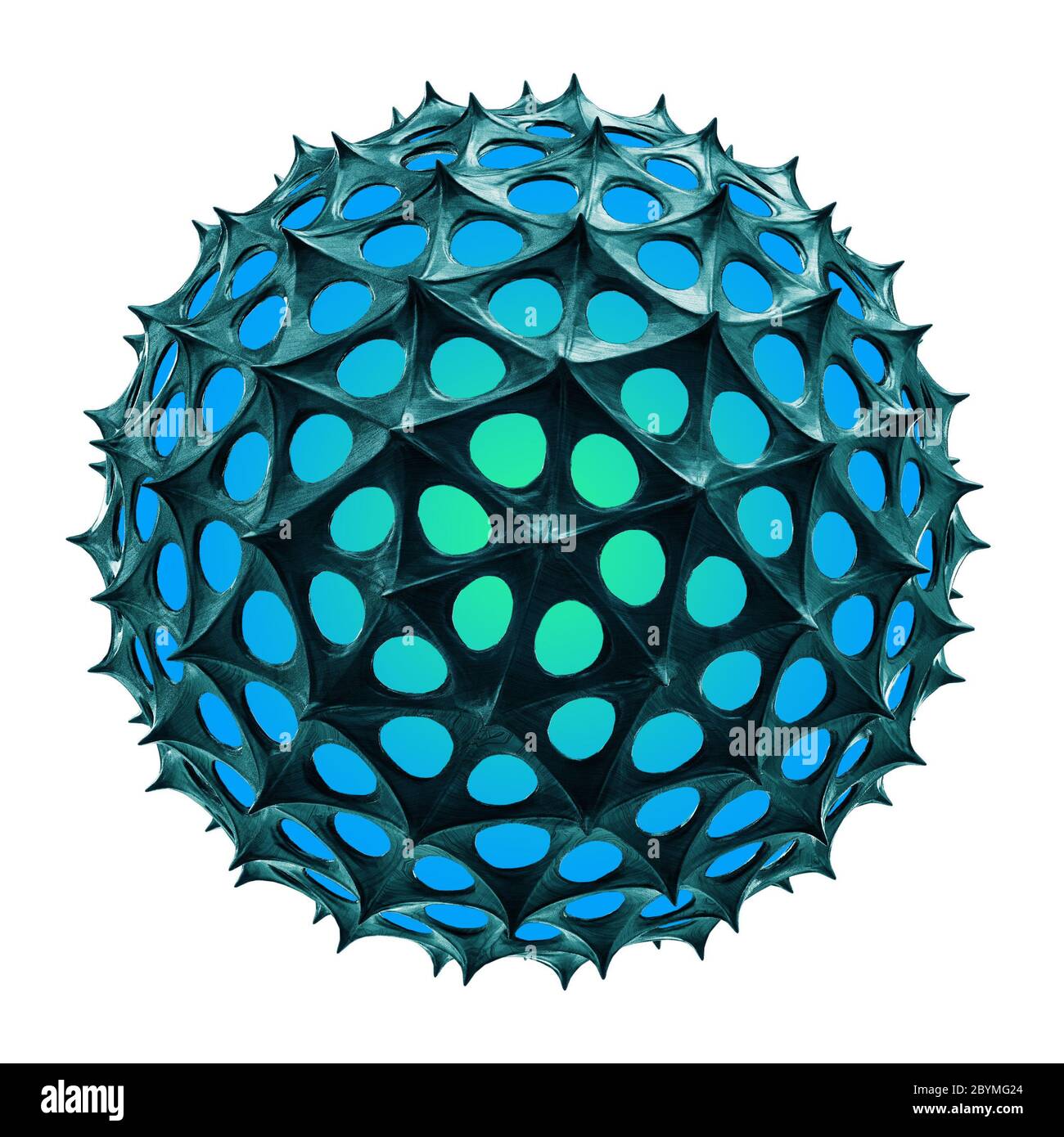 Blue Glowing Sphere With Spikes Isolated On White Background Stock ...