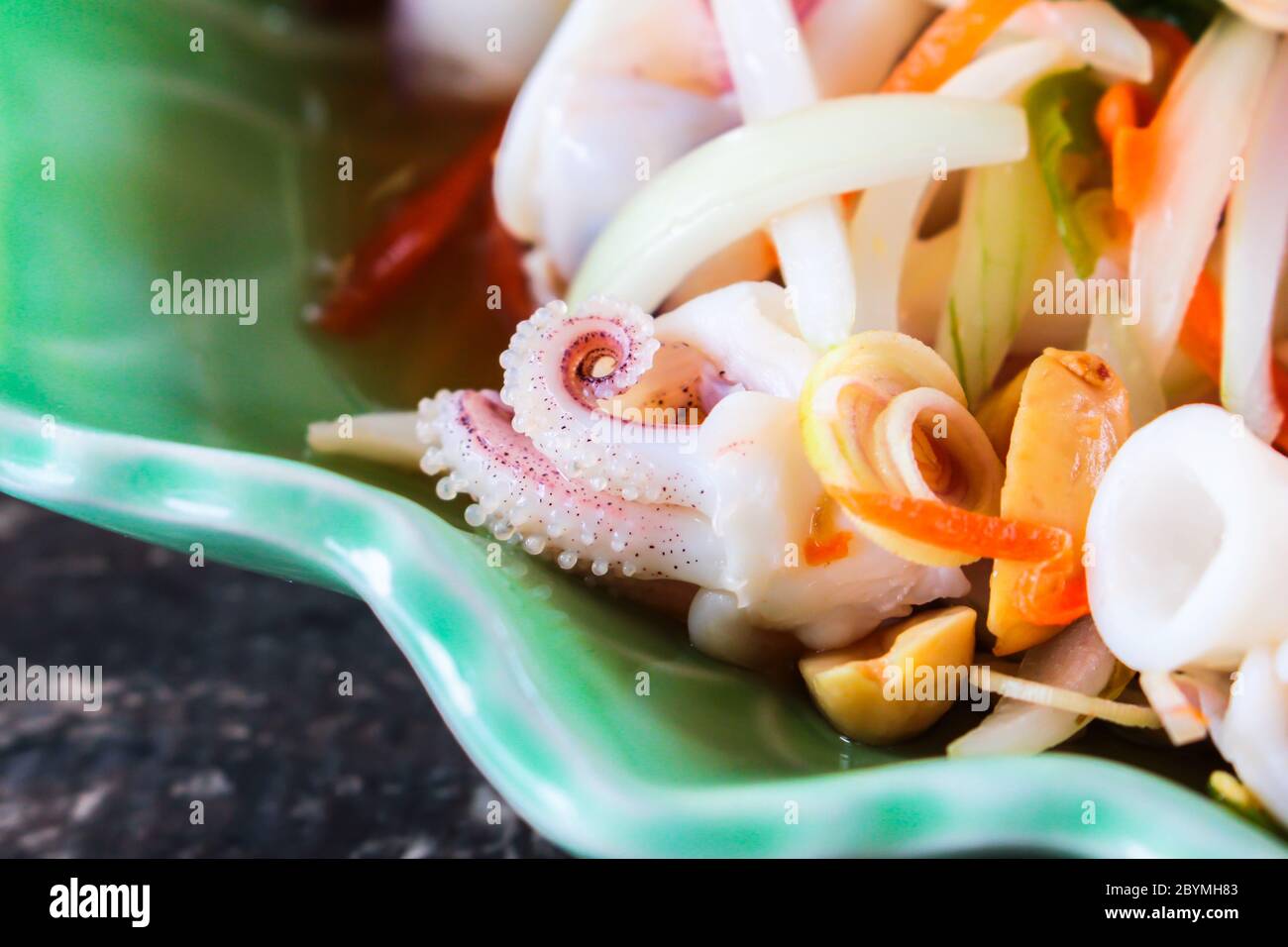 steam squid eggs salad with spicy lemon juice soup, samui thailand ...
