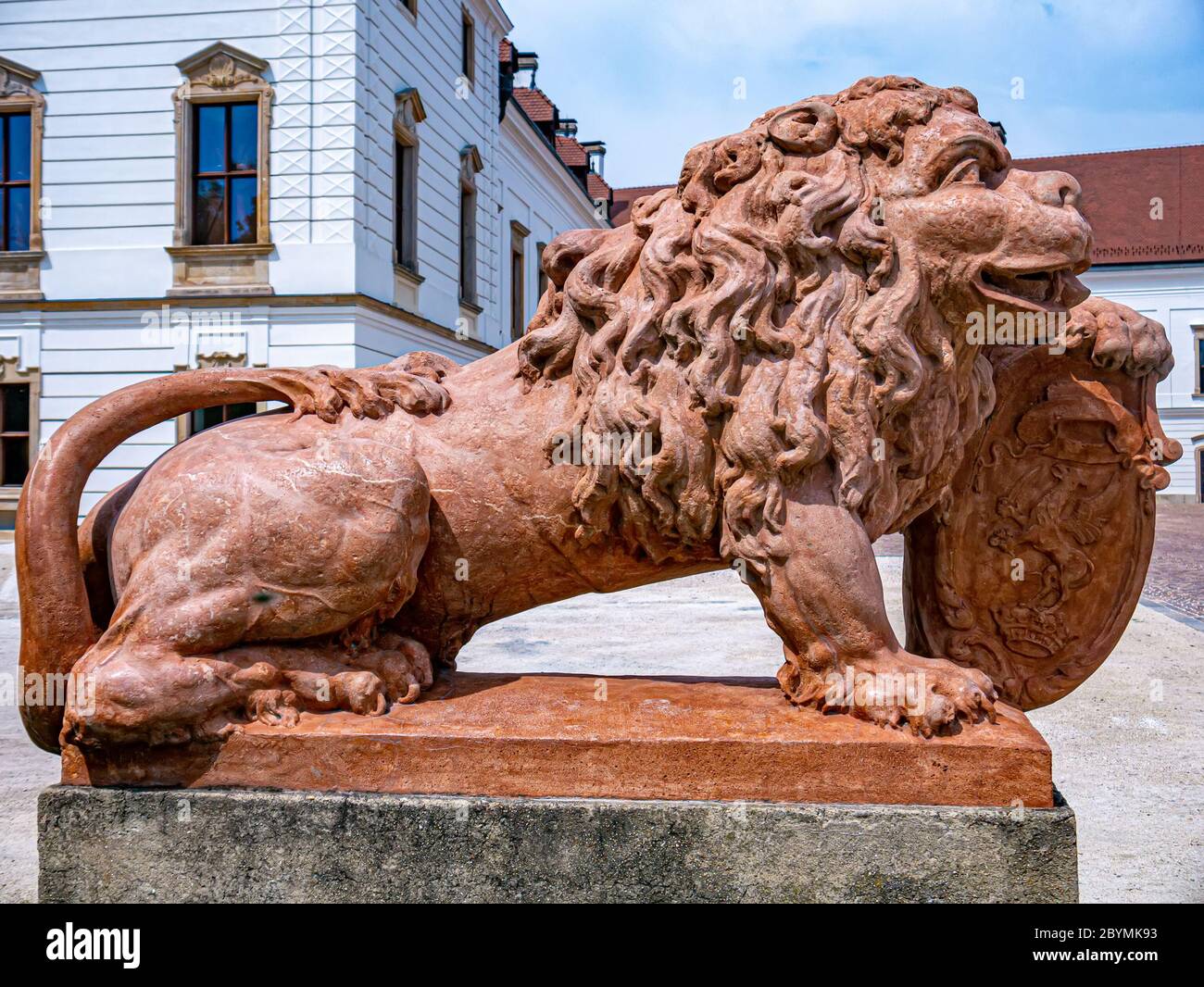 View on a historic statue in Papa, Hungary on a sunny cloudy day Stock ...