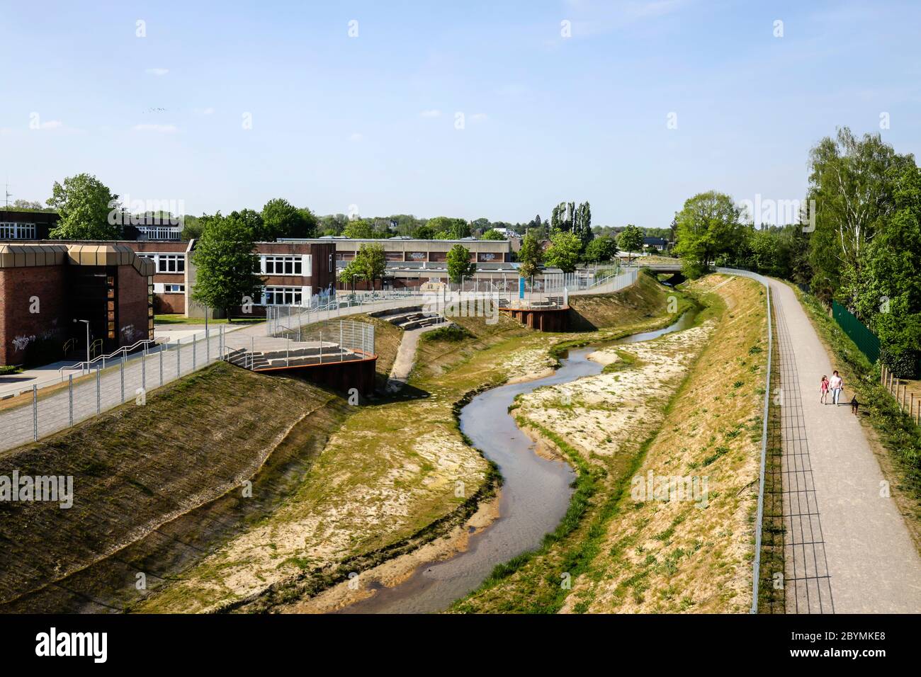 27.04.2020, Recklinghausen, North Rhine-Westphalia, Germany - Renaturalized flowing water, the ...