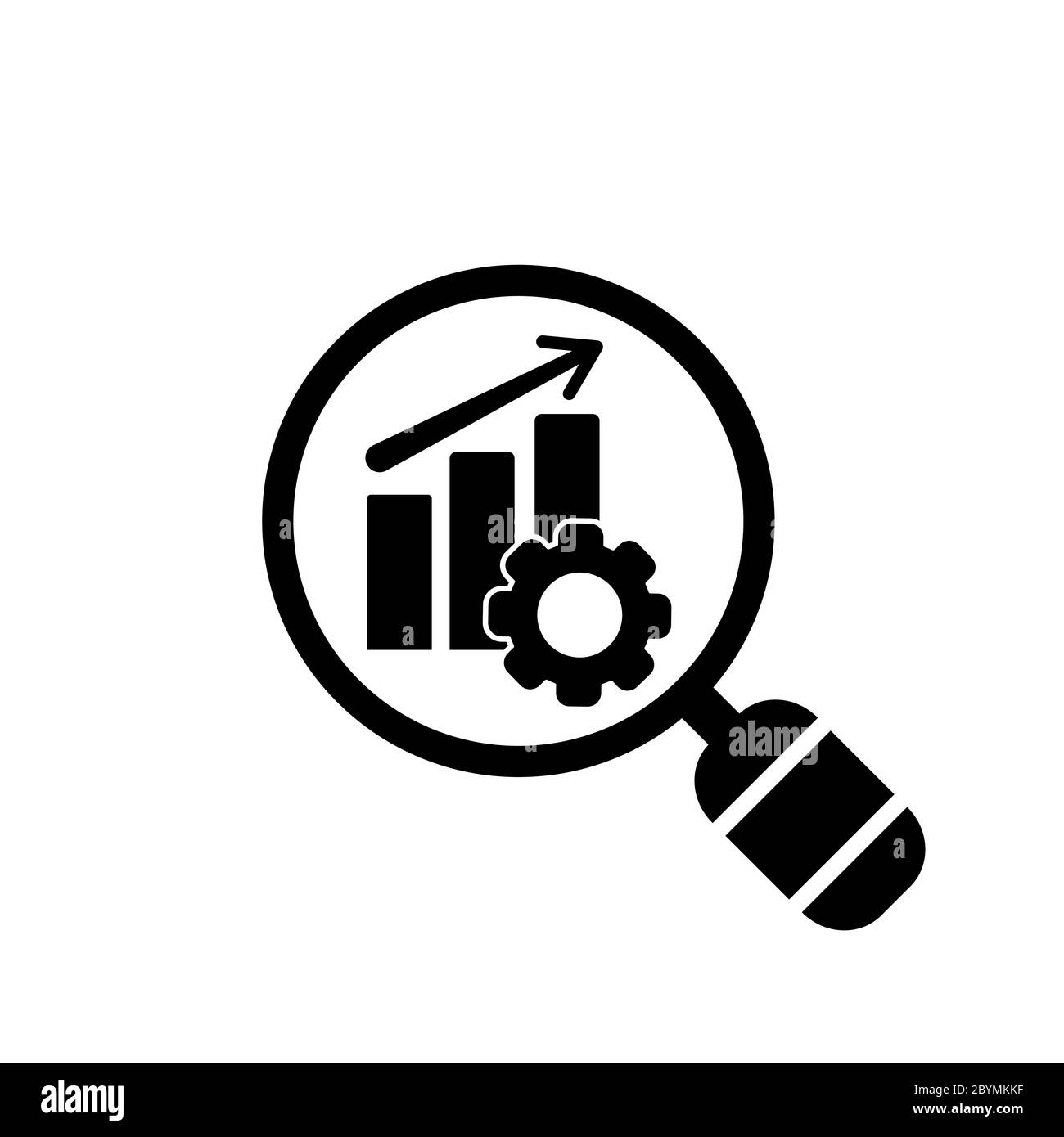 Magnifying glass or magnifier with performance icon, chart, progress ...