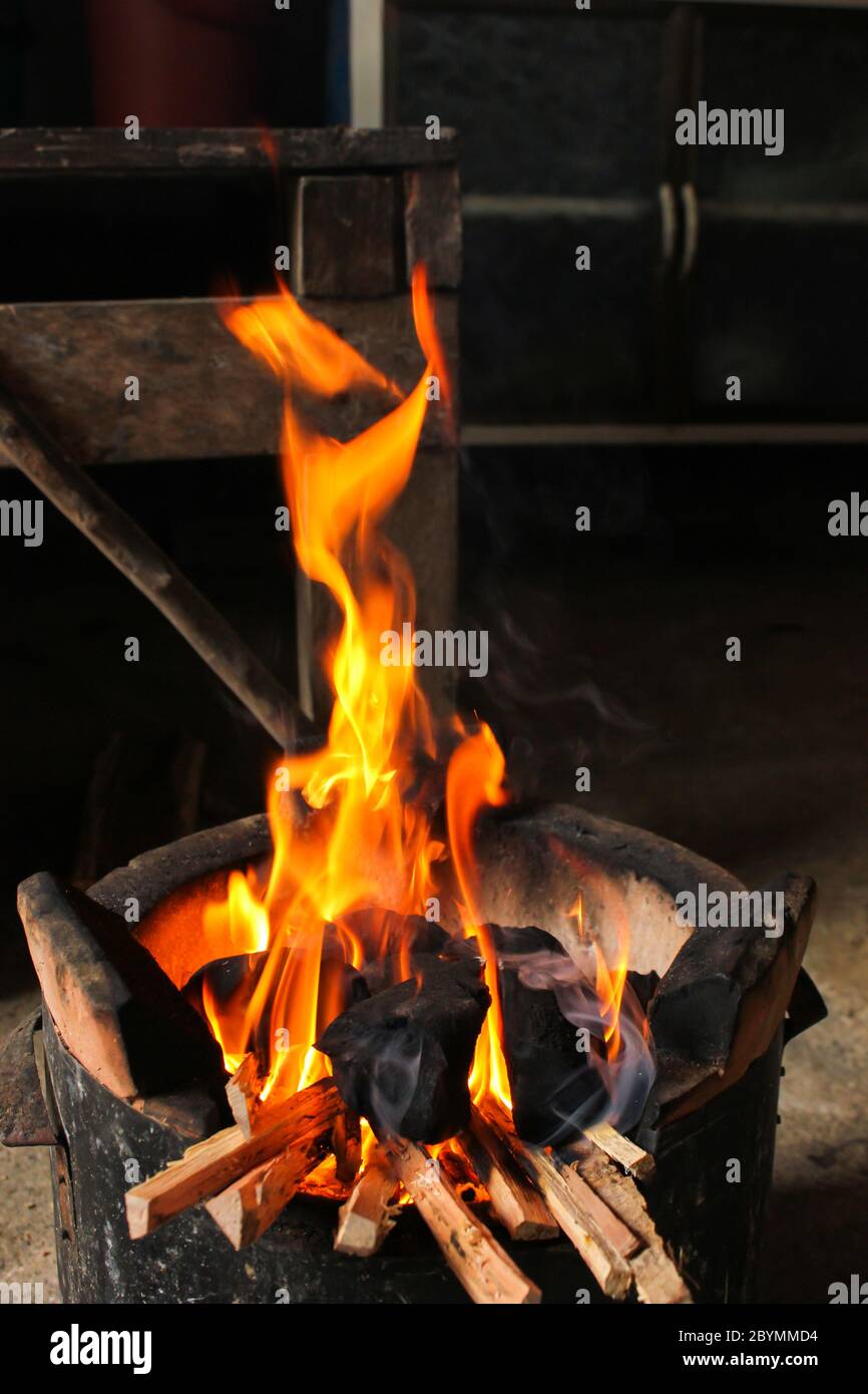 fire hot flame on stove charcoal for cooking Stock Photo - Alamy