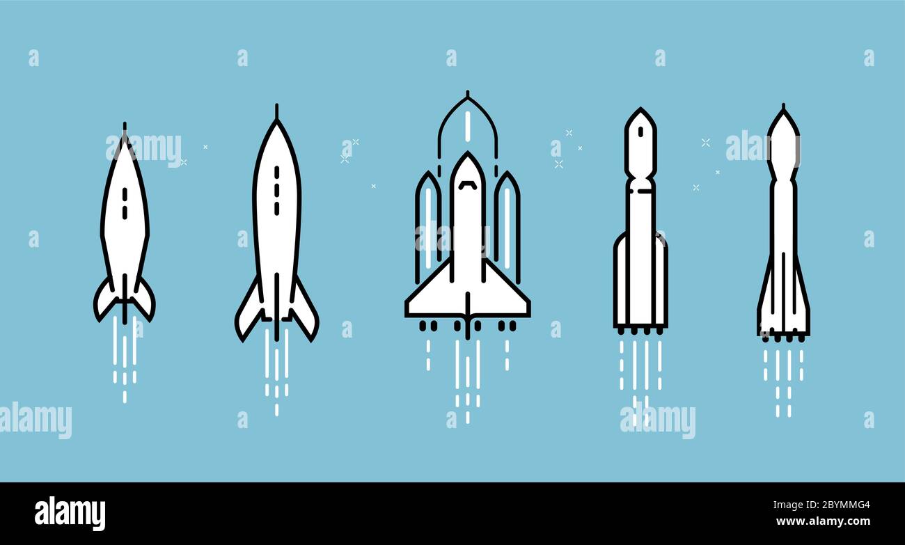 Space rocket icon set. Spacecraft launch vector illustration Stock ...