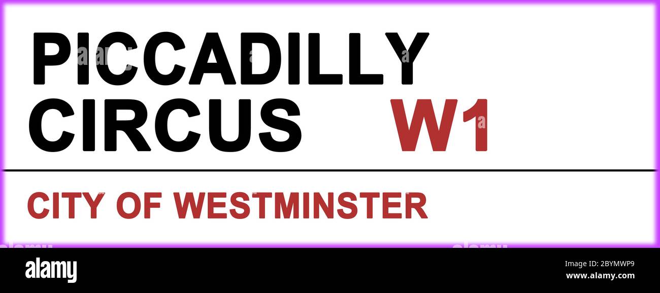 Street sign featuring Piccadilly Circus in London, England. A popular ...