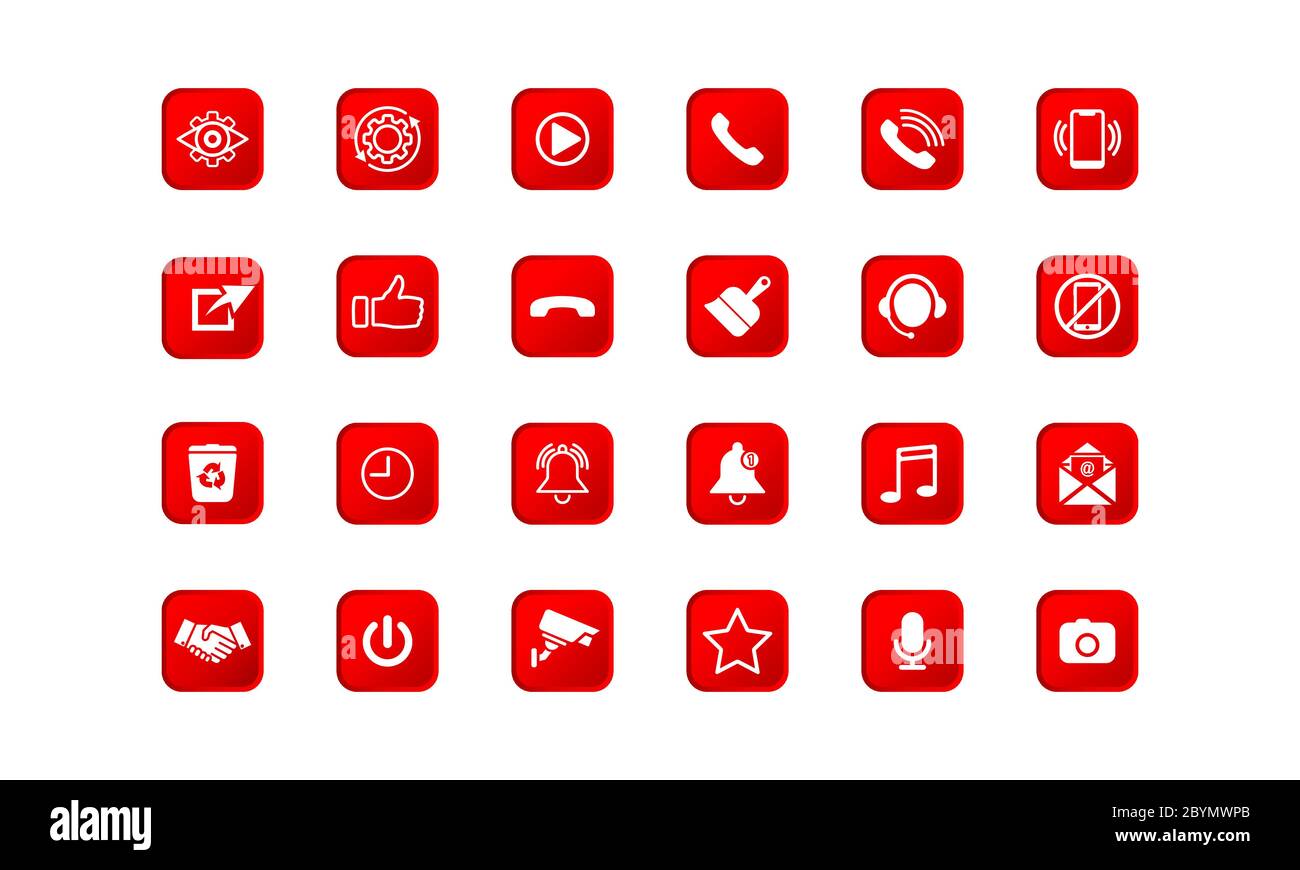 Set of communication icons set modern red button . Phone, mobile phone ...
