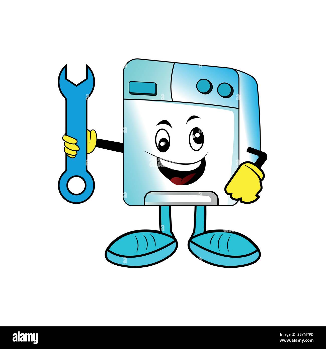With combination wrench, washing machine cartoon characters Stock ...