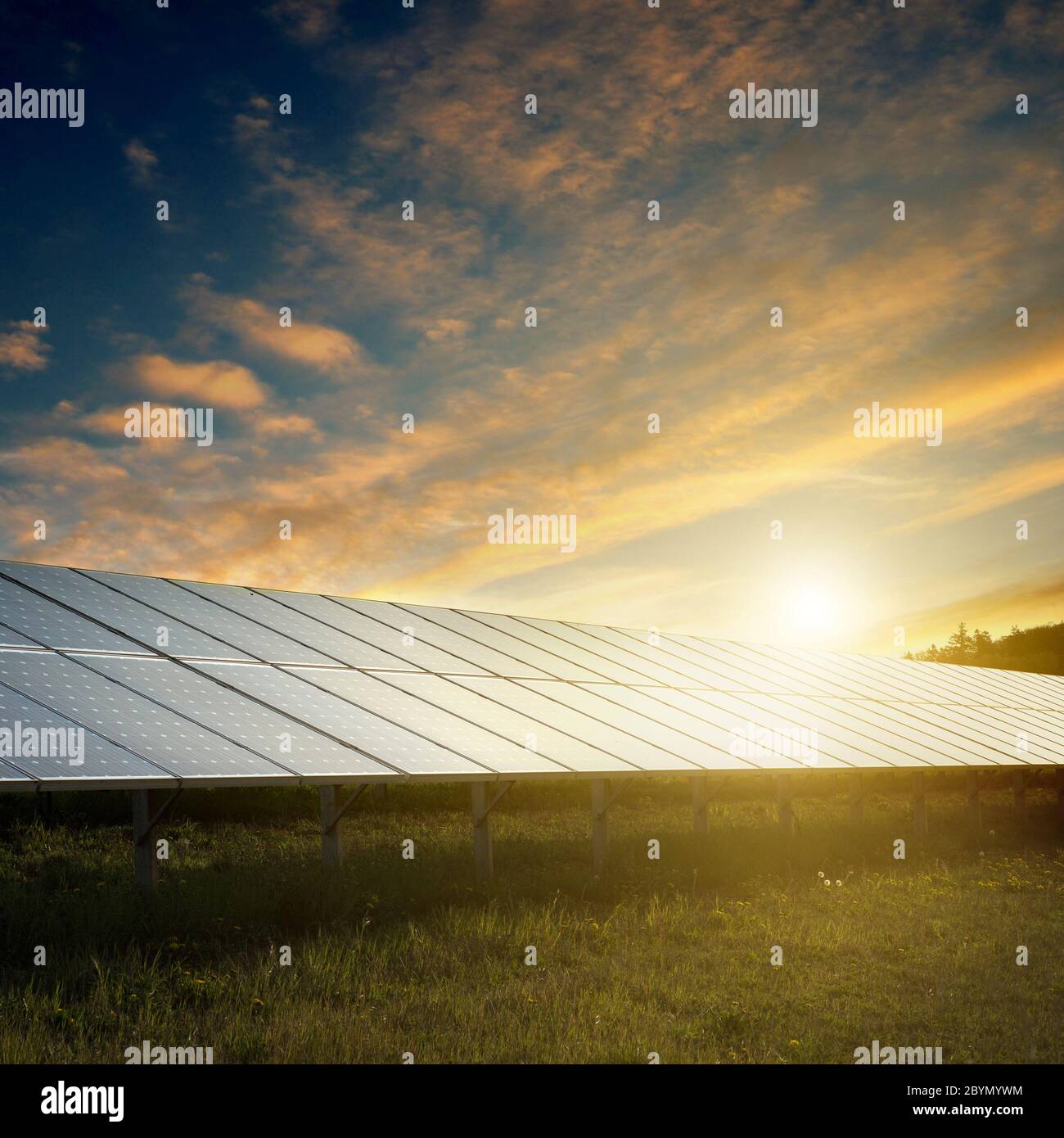 solar panels under sky on sunset Stock Photo - Alamy