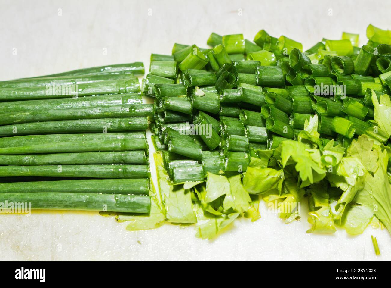spring onion and coriander sliced for garnish Stock Photo - Alamy