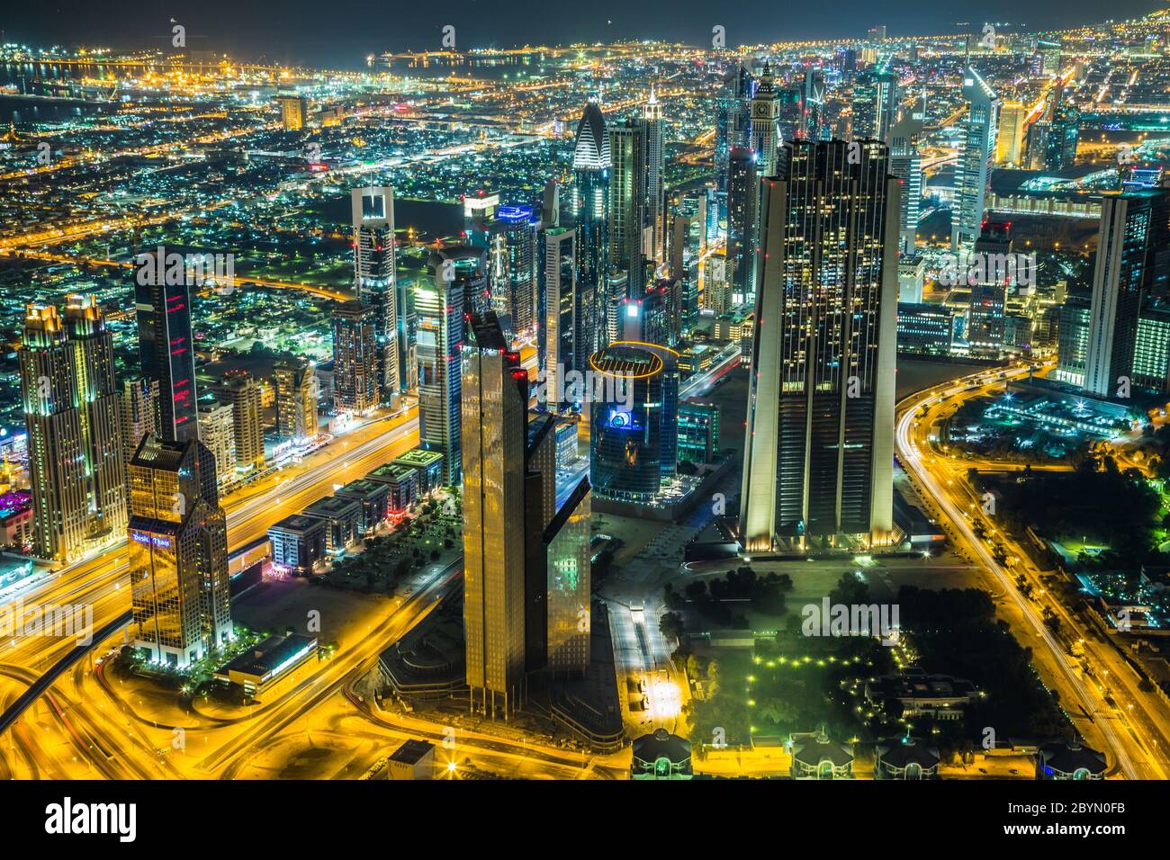 Dubai downtown night scene with city lights Stock Photo - Alamy