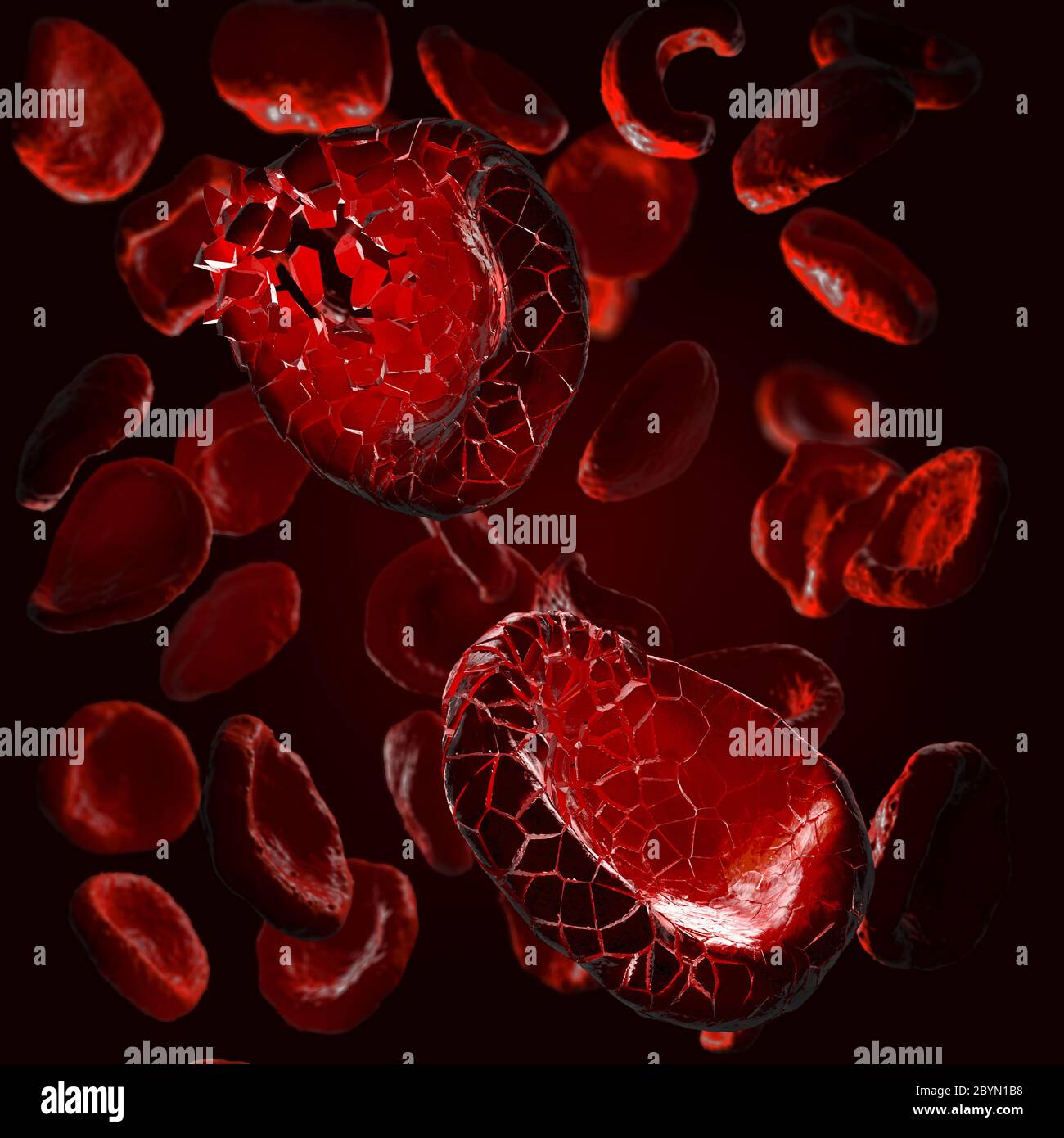 3d illustration of red blood cells disintegrating into parts Stock ...