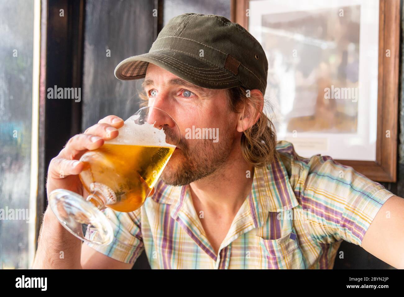 Man drinking pint of lager in pub, England, UK Stock Photo - Alamy