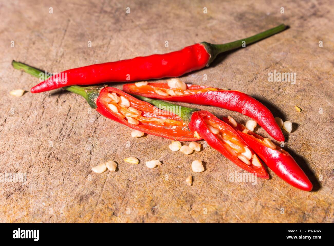 red hot bird chili pepper nature background Stock Photo - Alamy