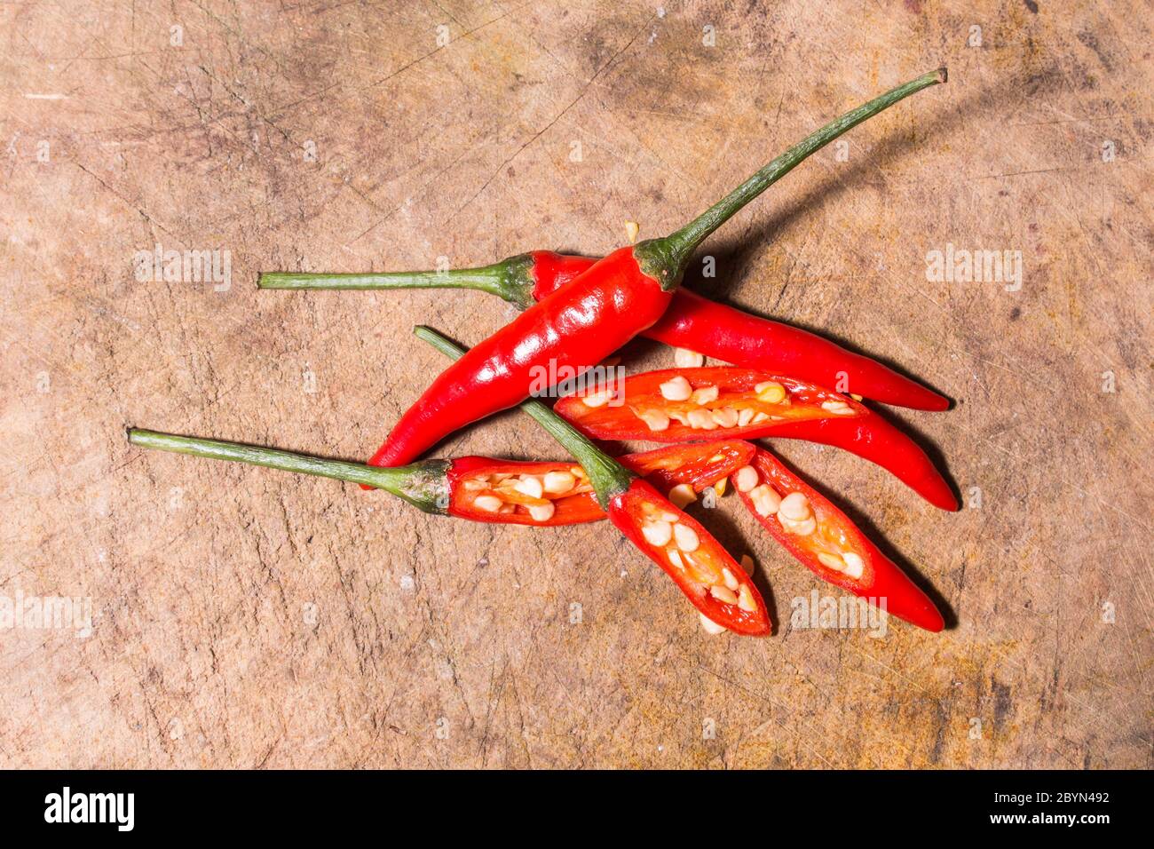 red hot bird chili pepper nature background Stock Photo - Alamy