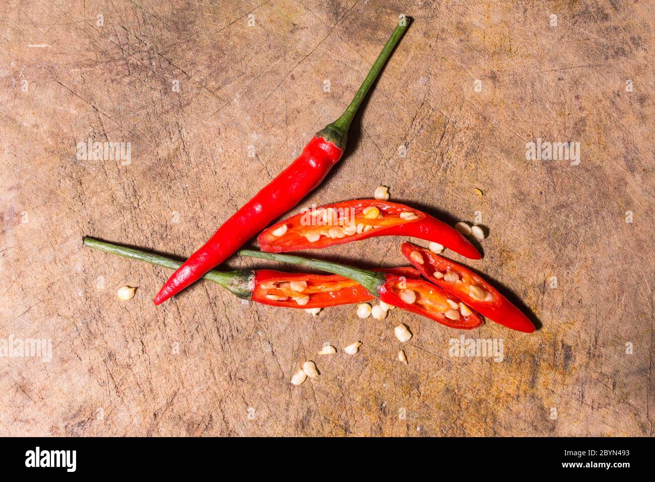 red hot bird chili pepper nature background Stock Photo - Alamy