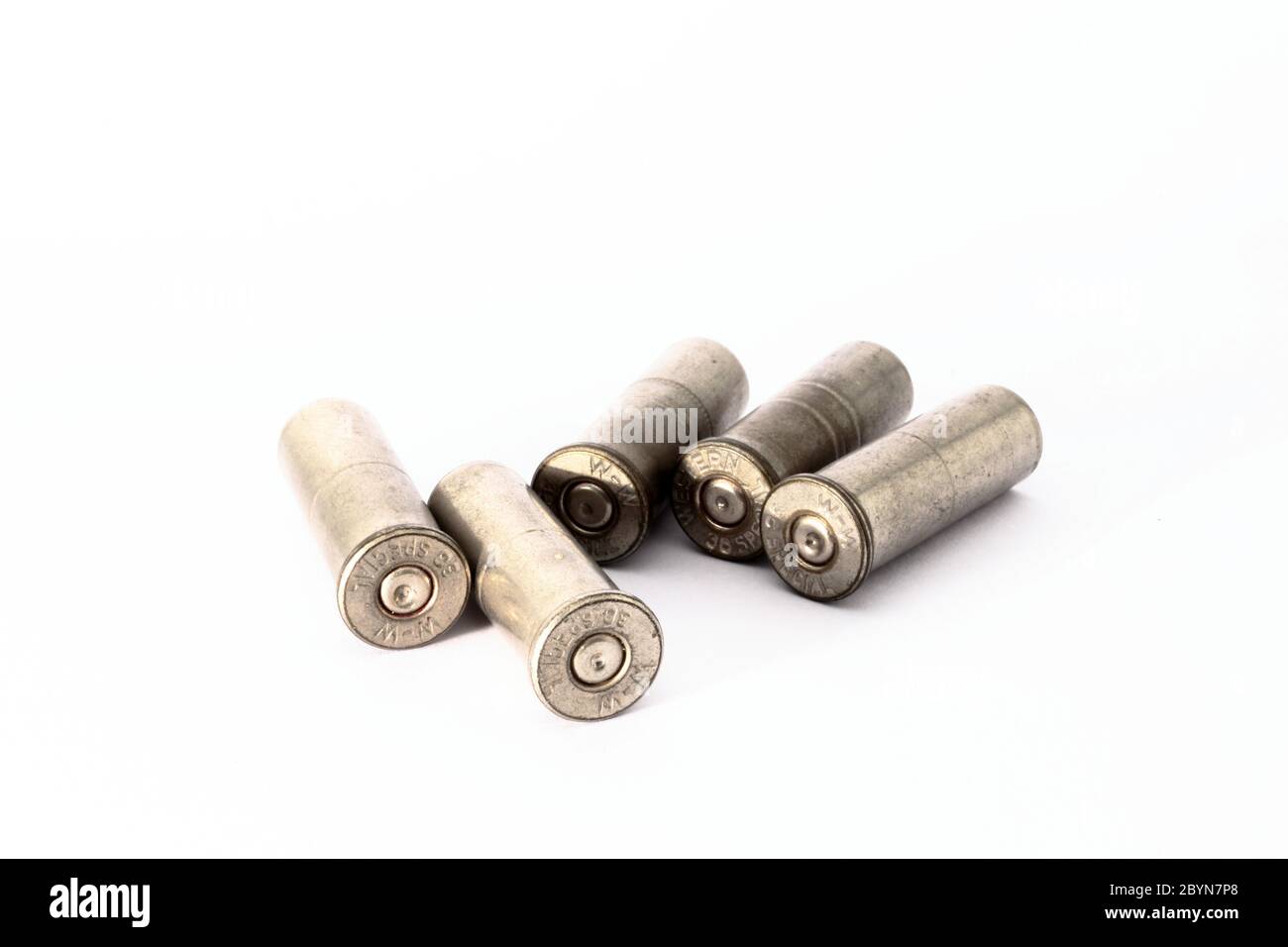 .38 special shell casings isolated on white background Stock Photo - Alamy