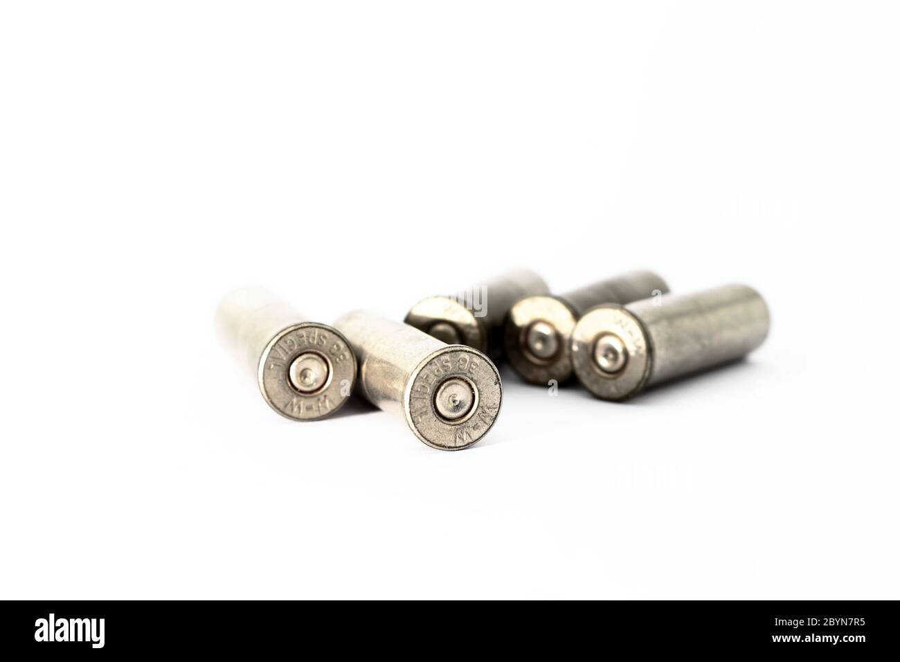 .38 special shell casings isolated on white background Stock Photo - Alamy