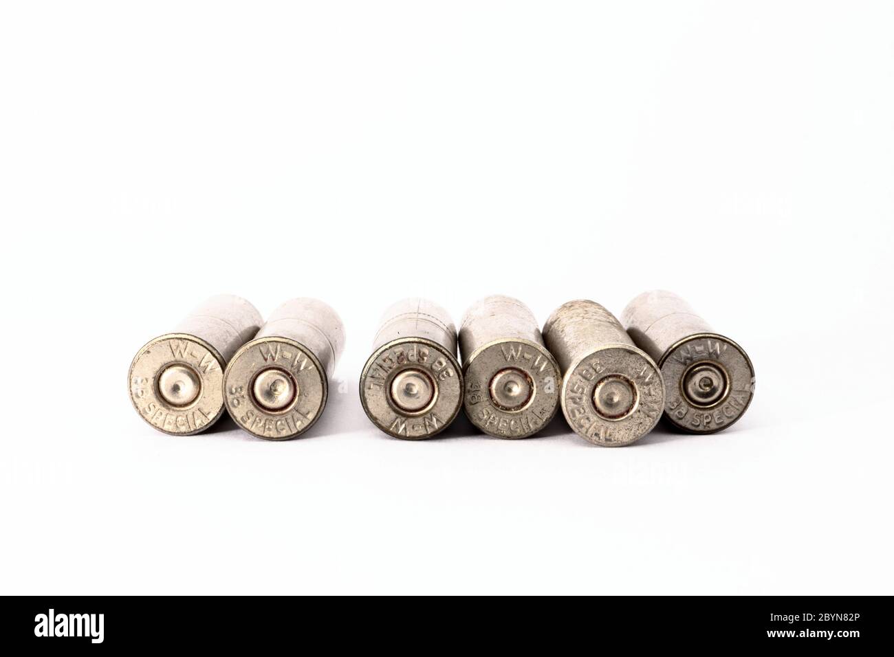 .38 special shell casings isolated on white background Stock Photo - Alamy