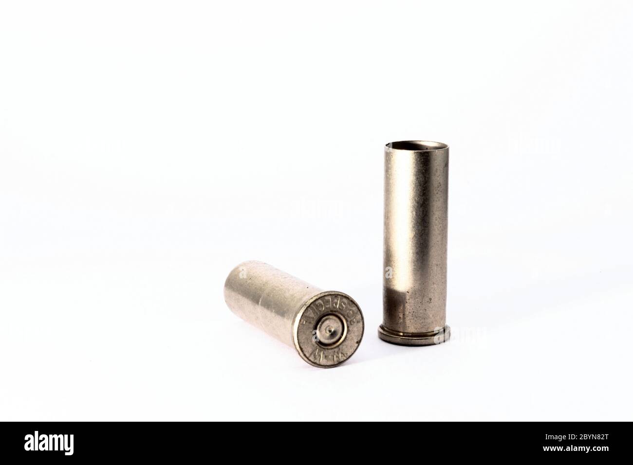 .38 special shell casings isolated on white background Stock Photo - Alamy