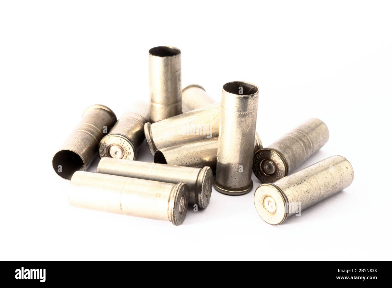 .38 special shell casings isolated on white background Stock Photo - Alamy