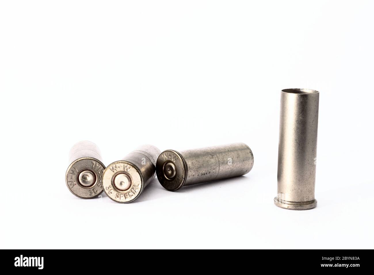 .38 special shell casings isolated on white background Stock Photo - Alamy